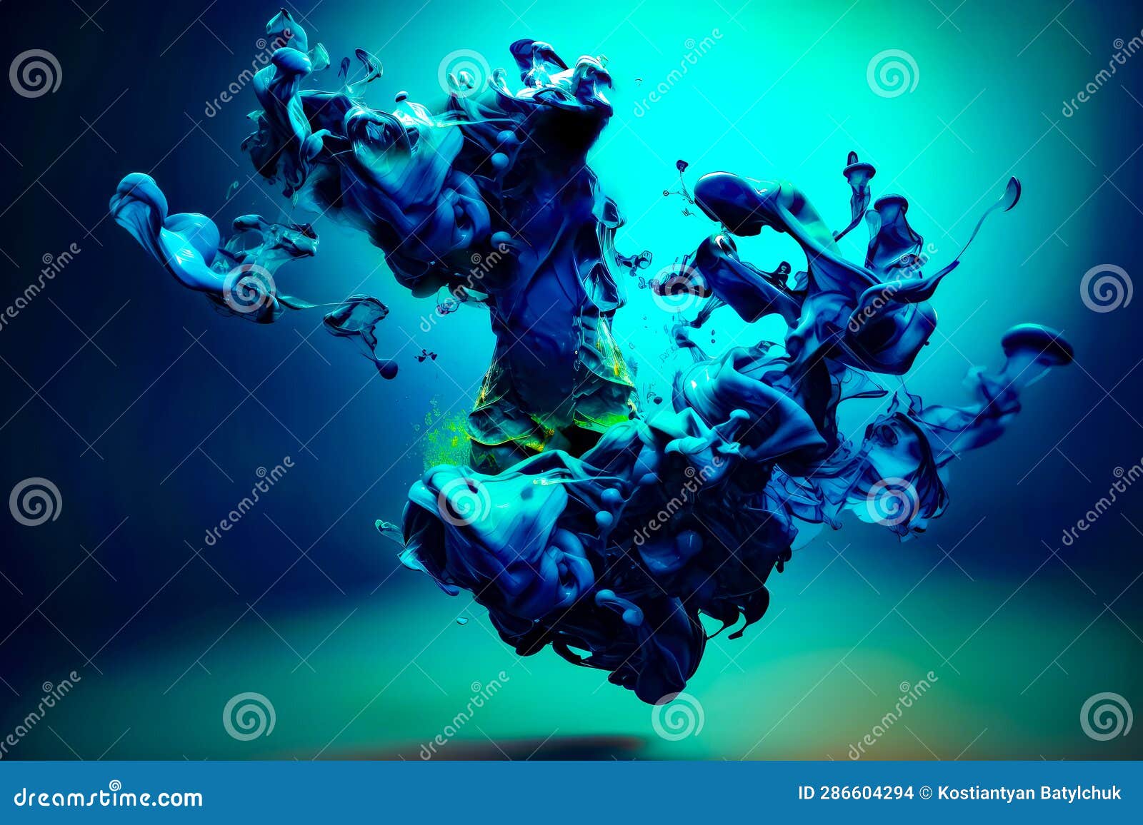 Group of Blue and Green Objects Floating in the Air on Blue and Green ...