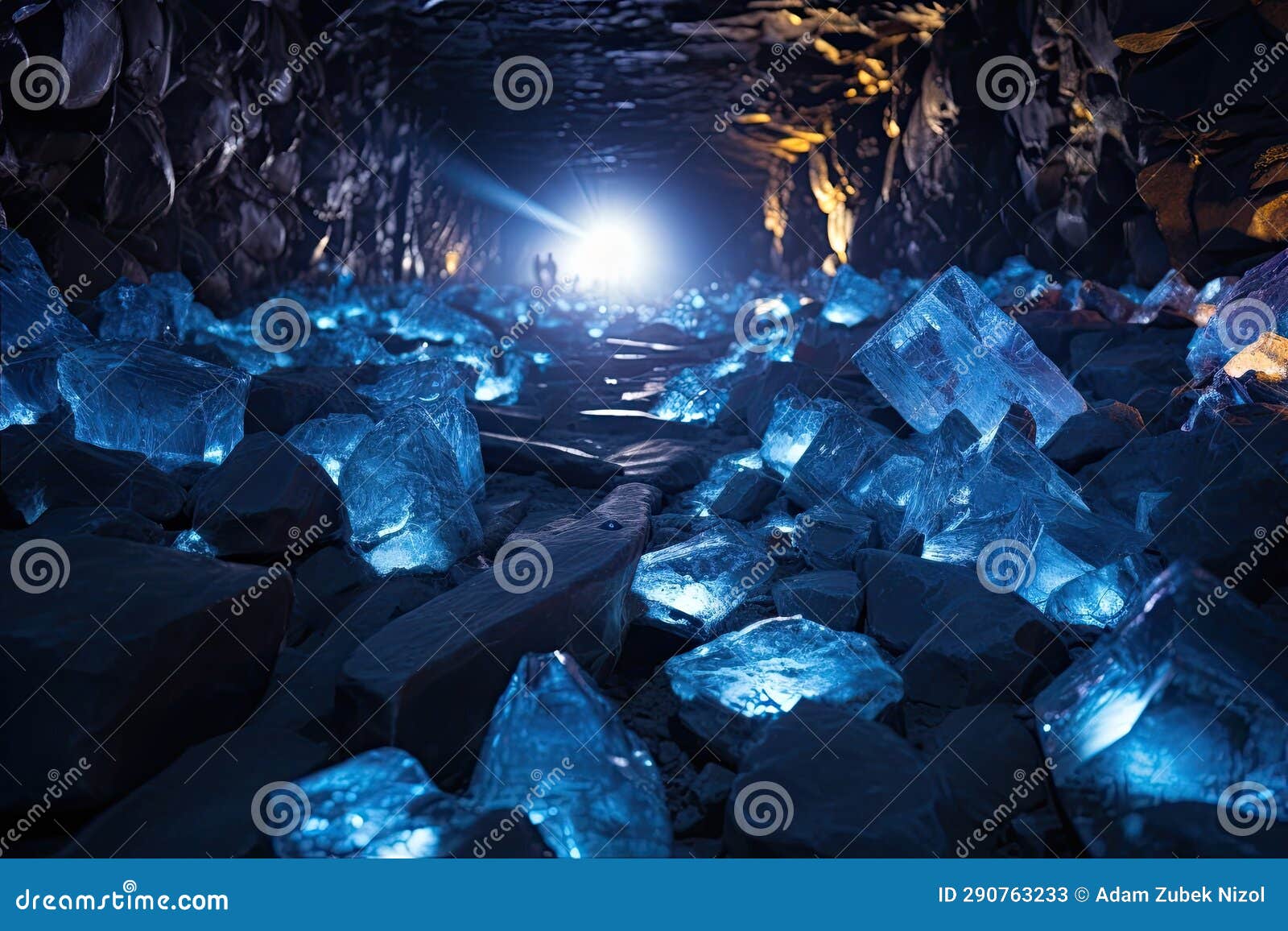A Group of Blue Ice Cubes in a Dark Cave Stock Illustration ...