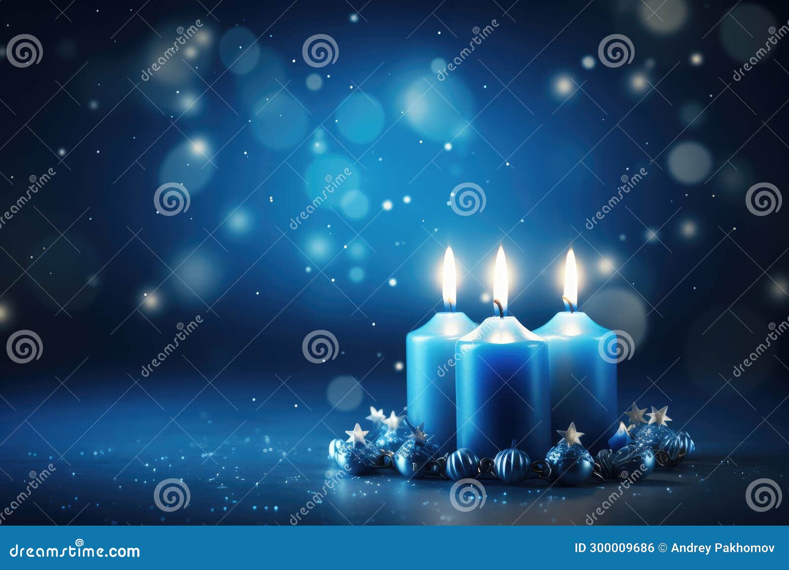 Group of Blue Lit Candles stock photo. Image of flame - 300009686