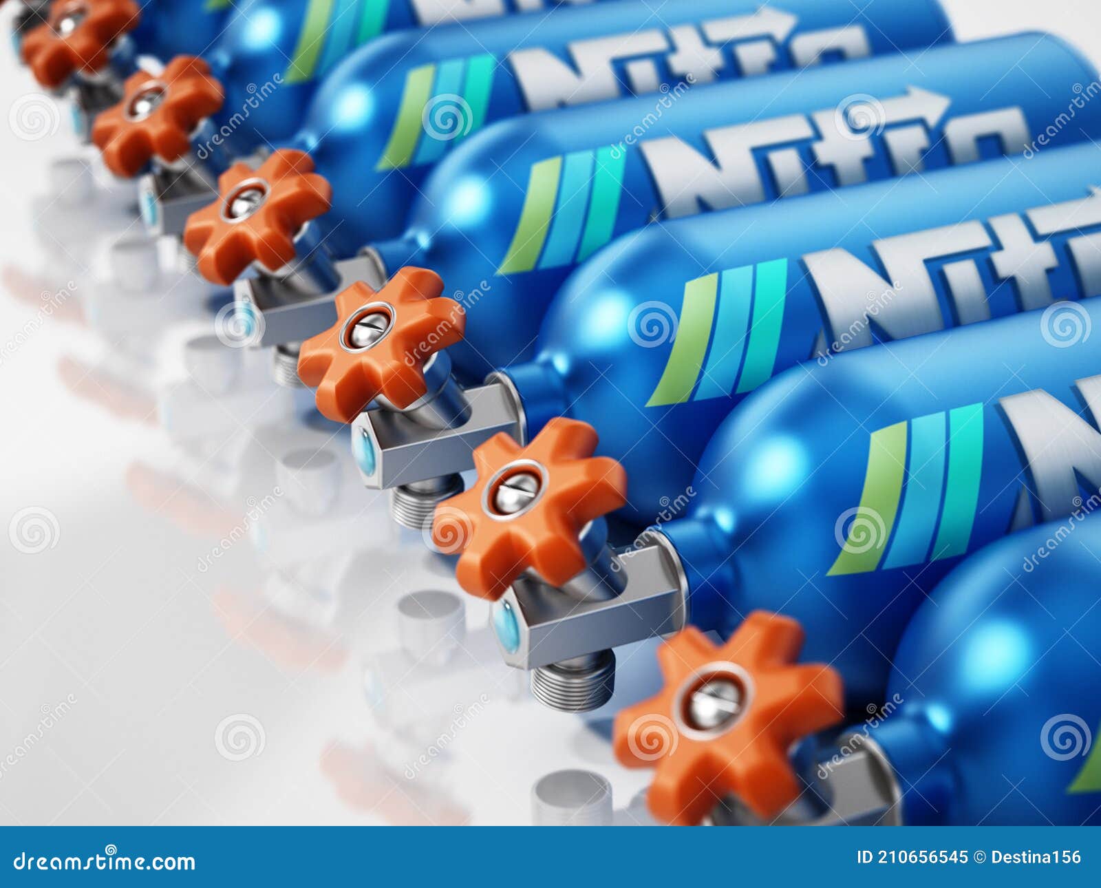 Group of Blue Nitrous Oxide Tanks. 3D Illustration Stock Illustration ...