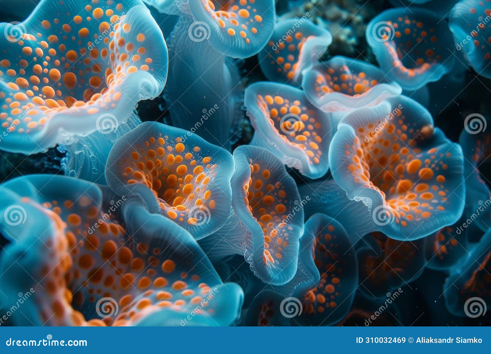 A Group of Blue and Orange Sea Creatures Stock Image - Image of blue ...