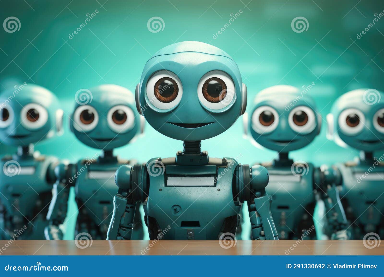 Group of Blue Robots Standing in Row. Perfect for Technology Stock ...