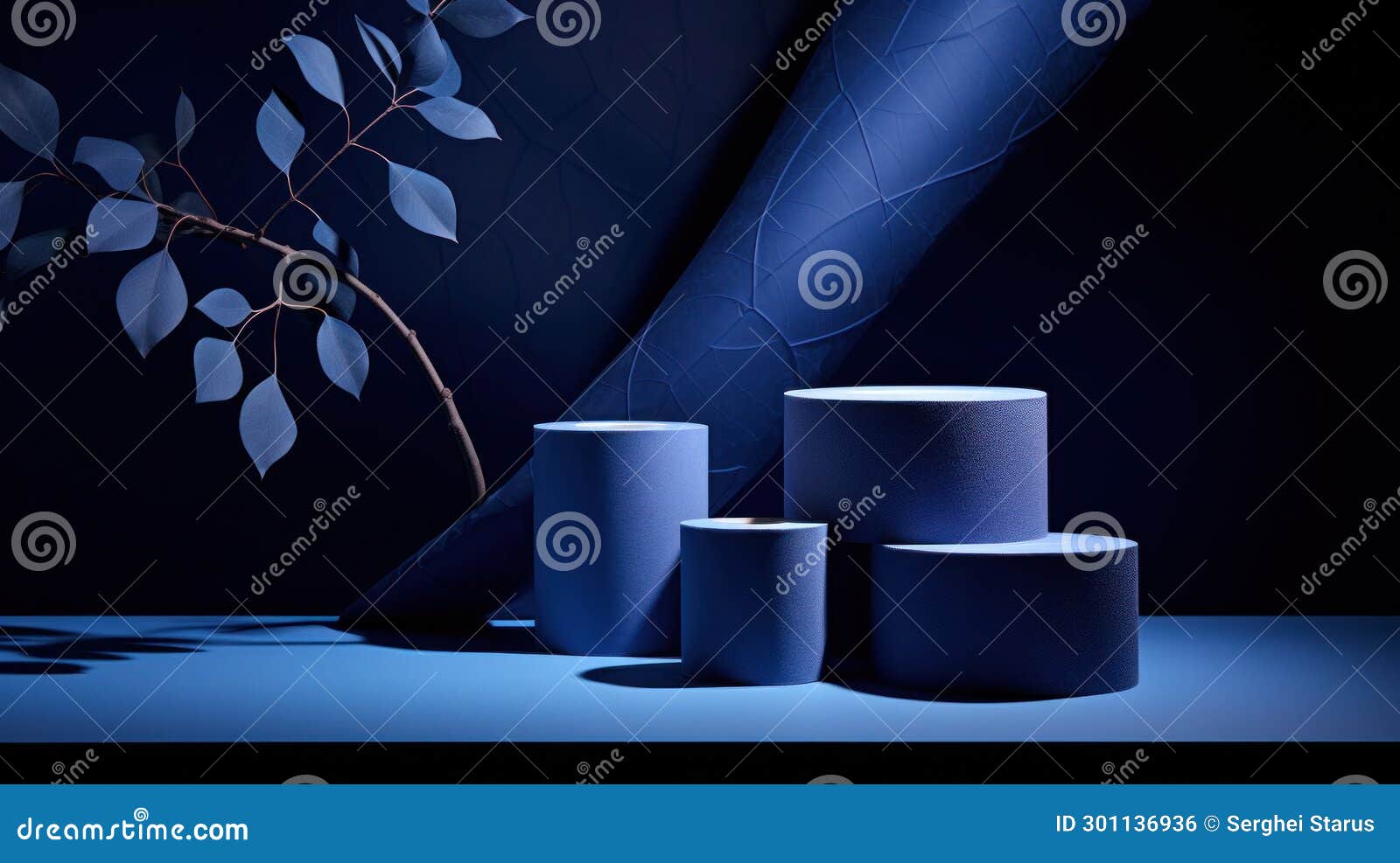 A Group of Blue Rolls with a Tree Branch in the Background, AI Stock ...
