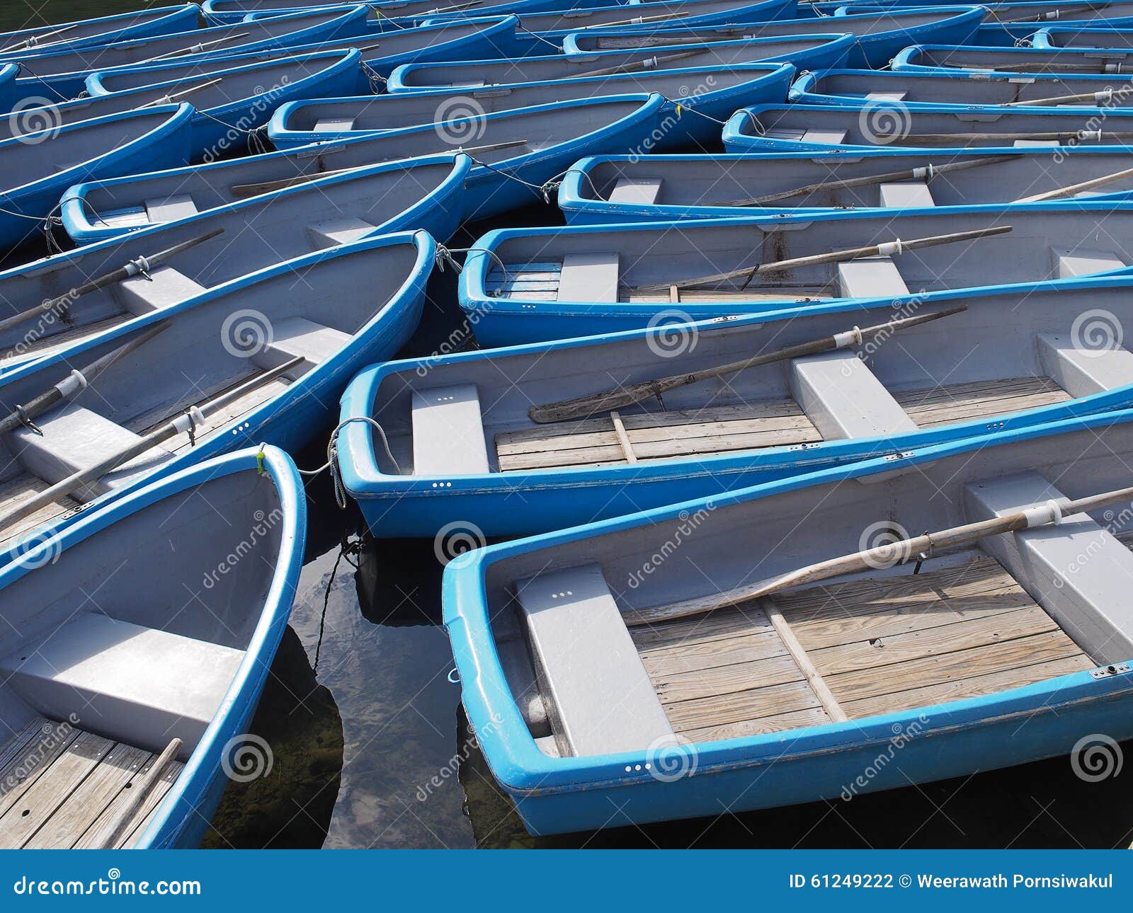 Group of Blue Rowboat at River Stock Photo - Image of reflection, dock ...