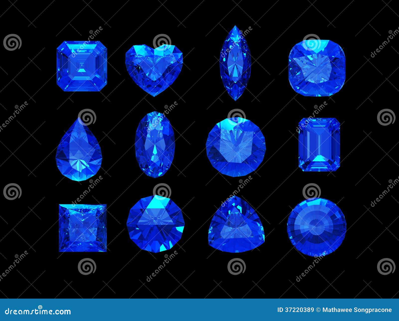 Group of Blue Sapphire Shape with Clipping Path Stock Illustration ...