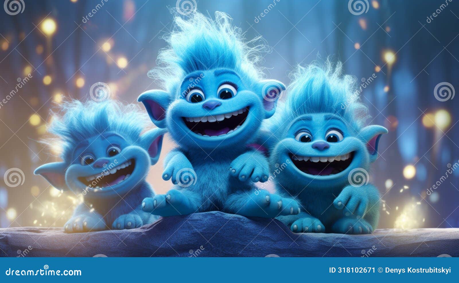 Group of Blue Trolls Sitting on a Rock Stock Illustration ...