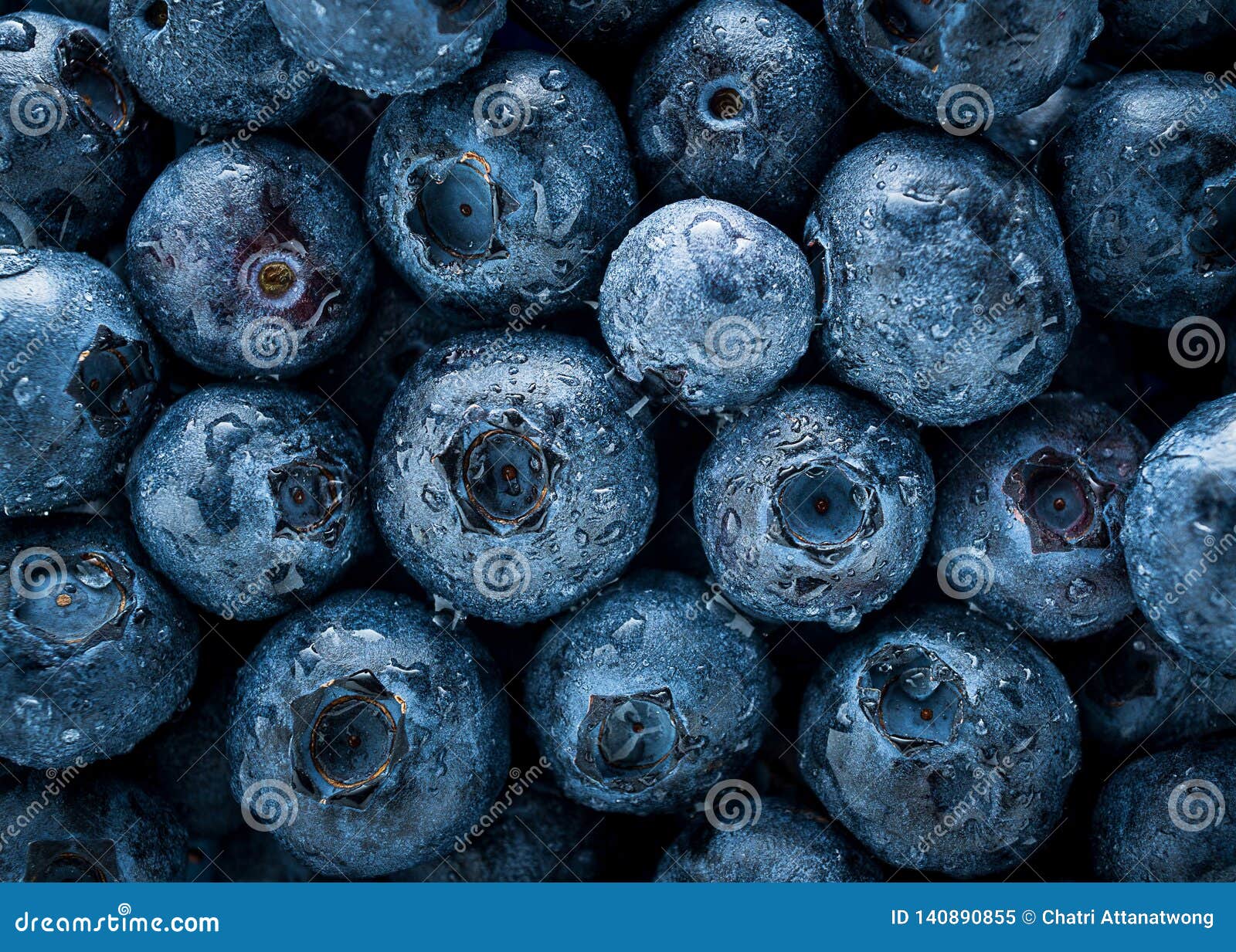 Group of Blueberries and Dew Drops, Top View Close Up Fruit Background ...