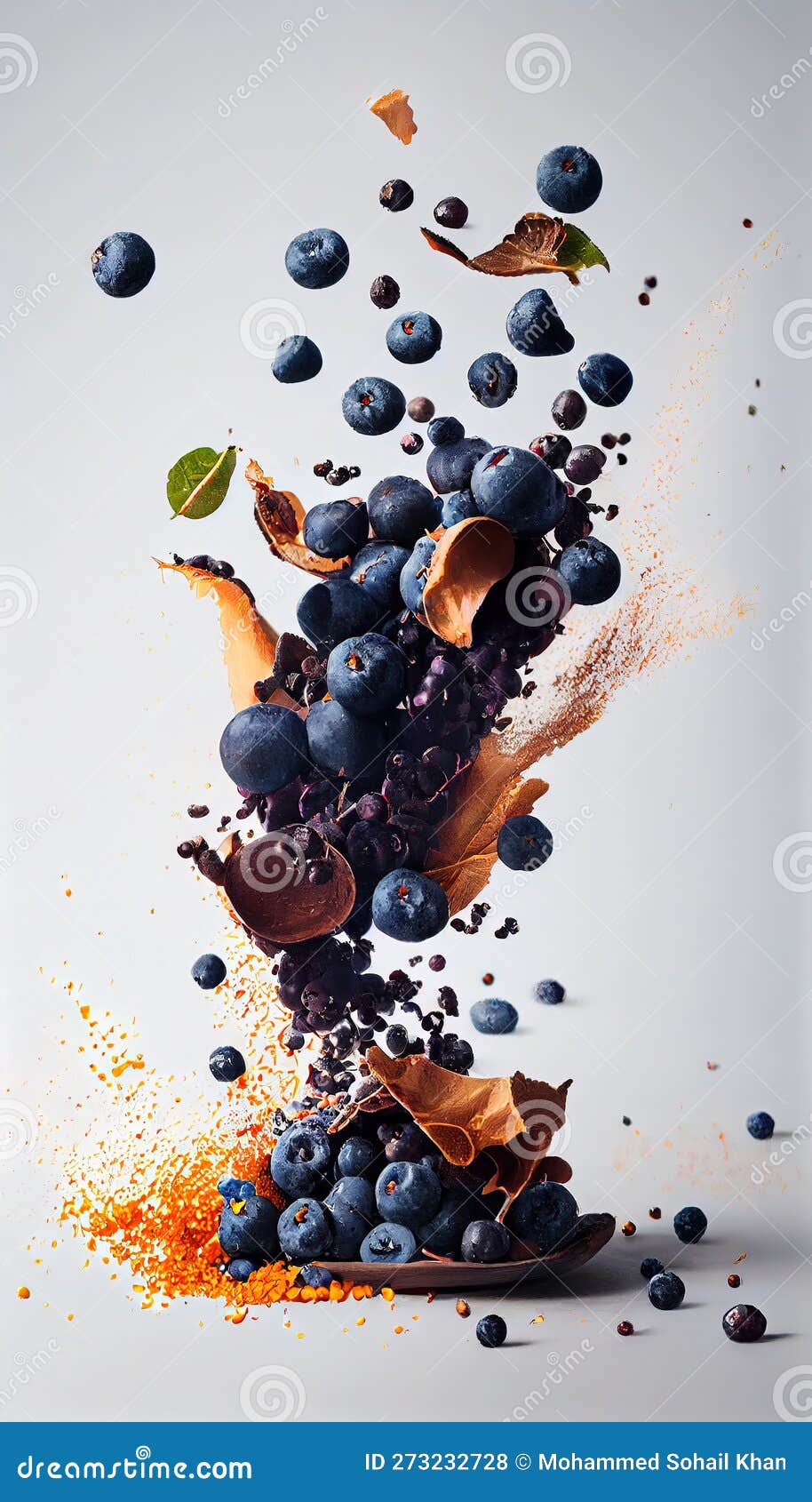 Group of Blueberries Fruit Creatively Falling-Dripping Flying or ...