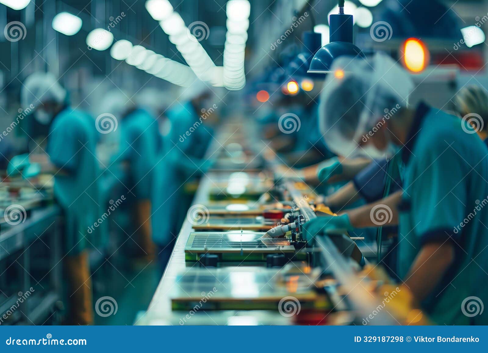 A Group of Blurred Workers Working Orderly on an Assembly Line Stock ...