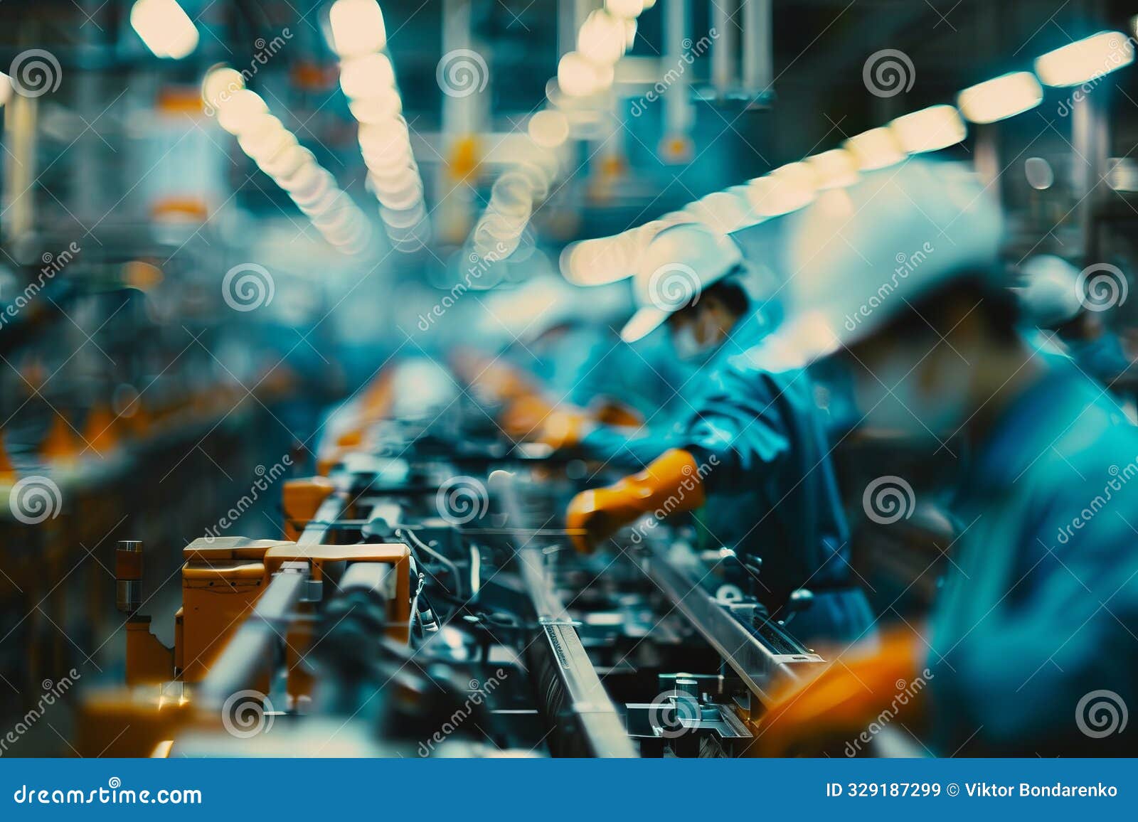 A Group of Blurred Workers Working Orderly on an Assembly Line Stock ...
