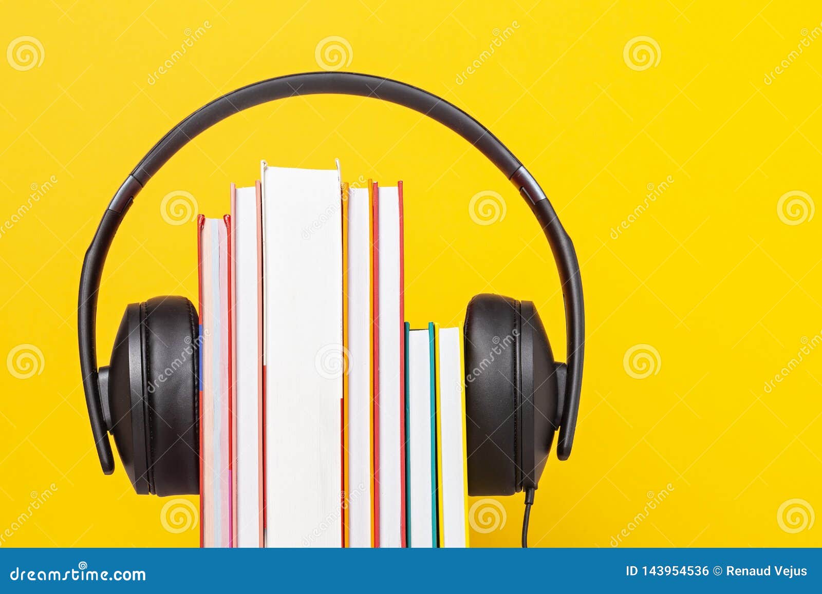 Group of Books with the Earphones. Audiobooks Concept Stock Photo ...