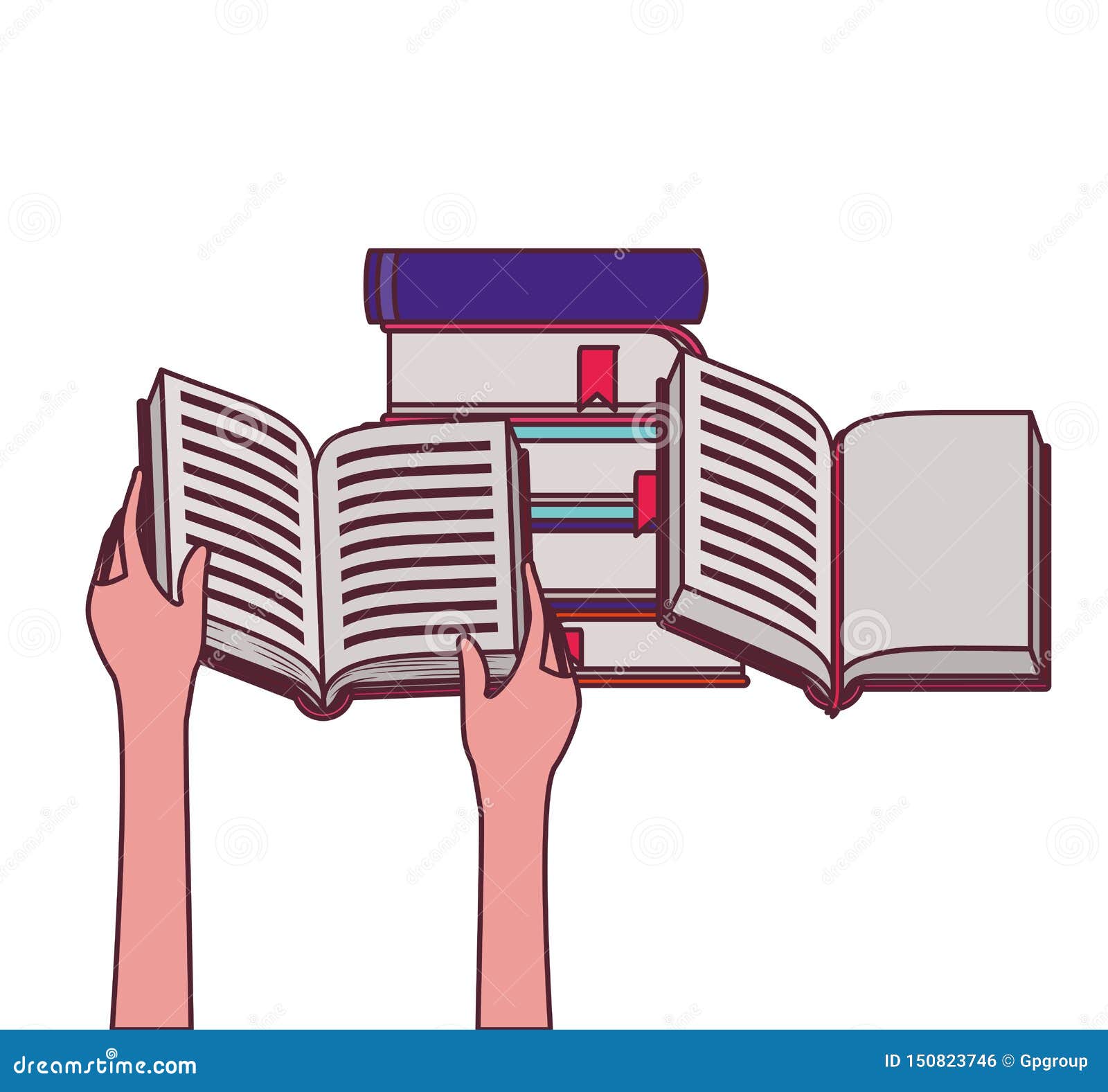 Group of Books and Hand Design Stock Vector - Illustration of knowledge ...
