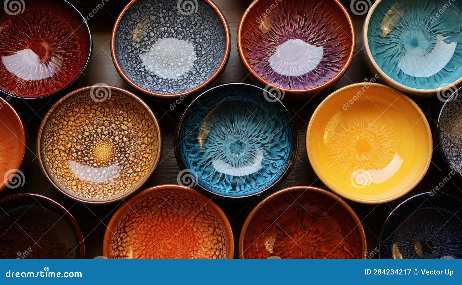 A Group of Bowls of Different Colors. Generative AI. Stock Illustration ...