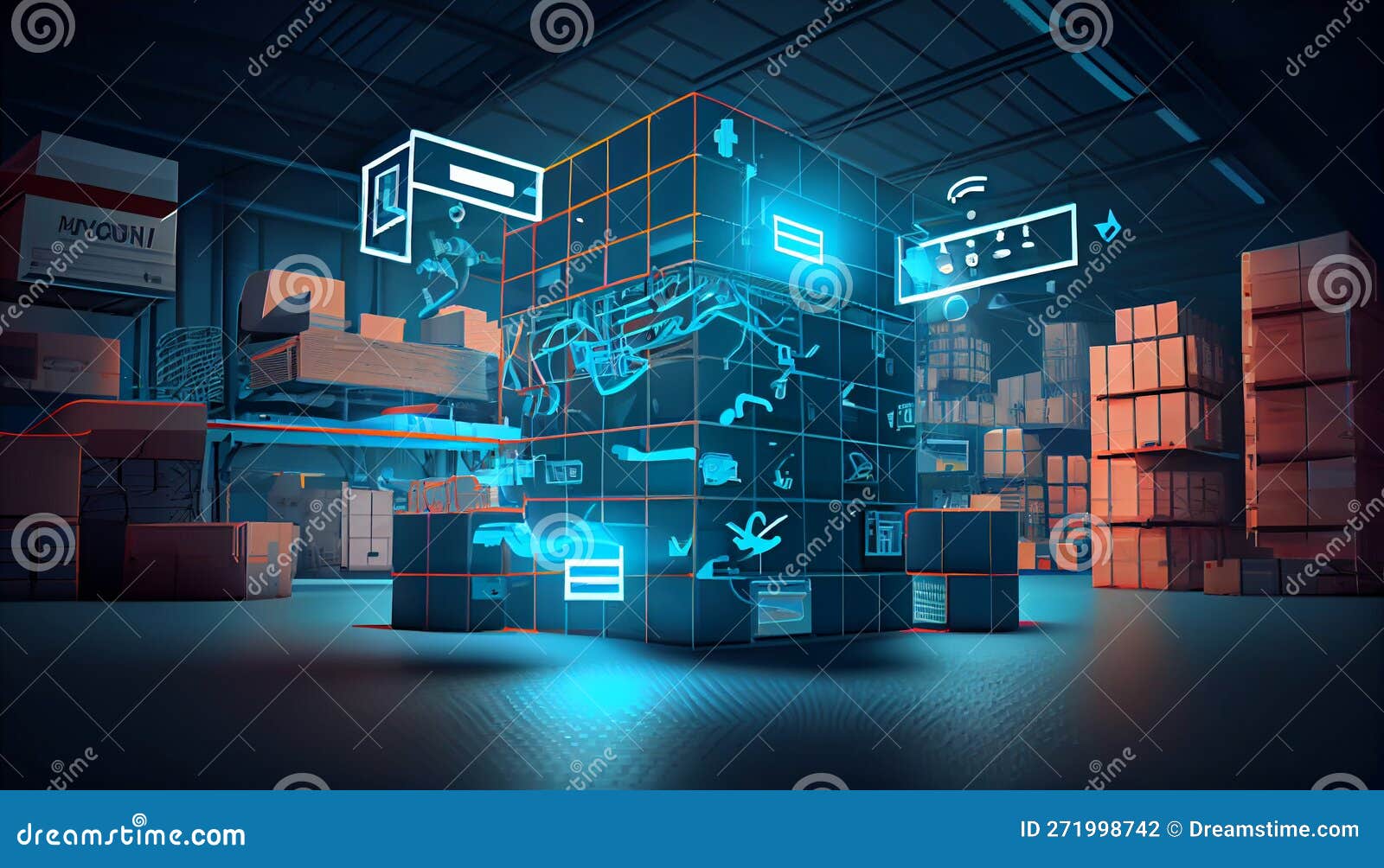 Group of Boxes in Smart Warehouse Industry Logistic. Stock Illustration ...