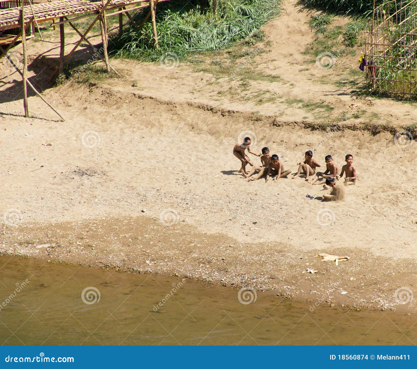 Group of Boys Playing on River Bank in Laos Editorial Stock Image ...