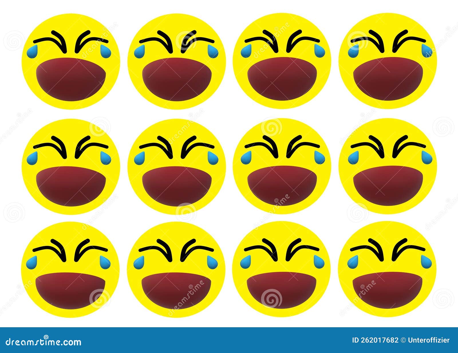A Group of Bright Yellow Emoticon Smiley Icon of a Crying Face with ...