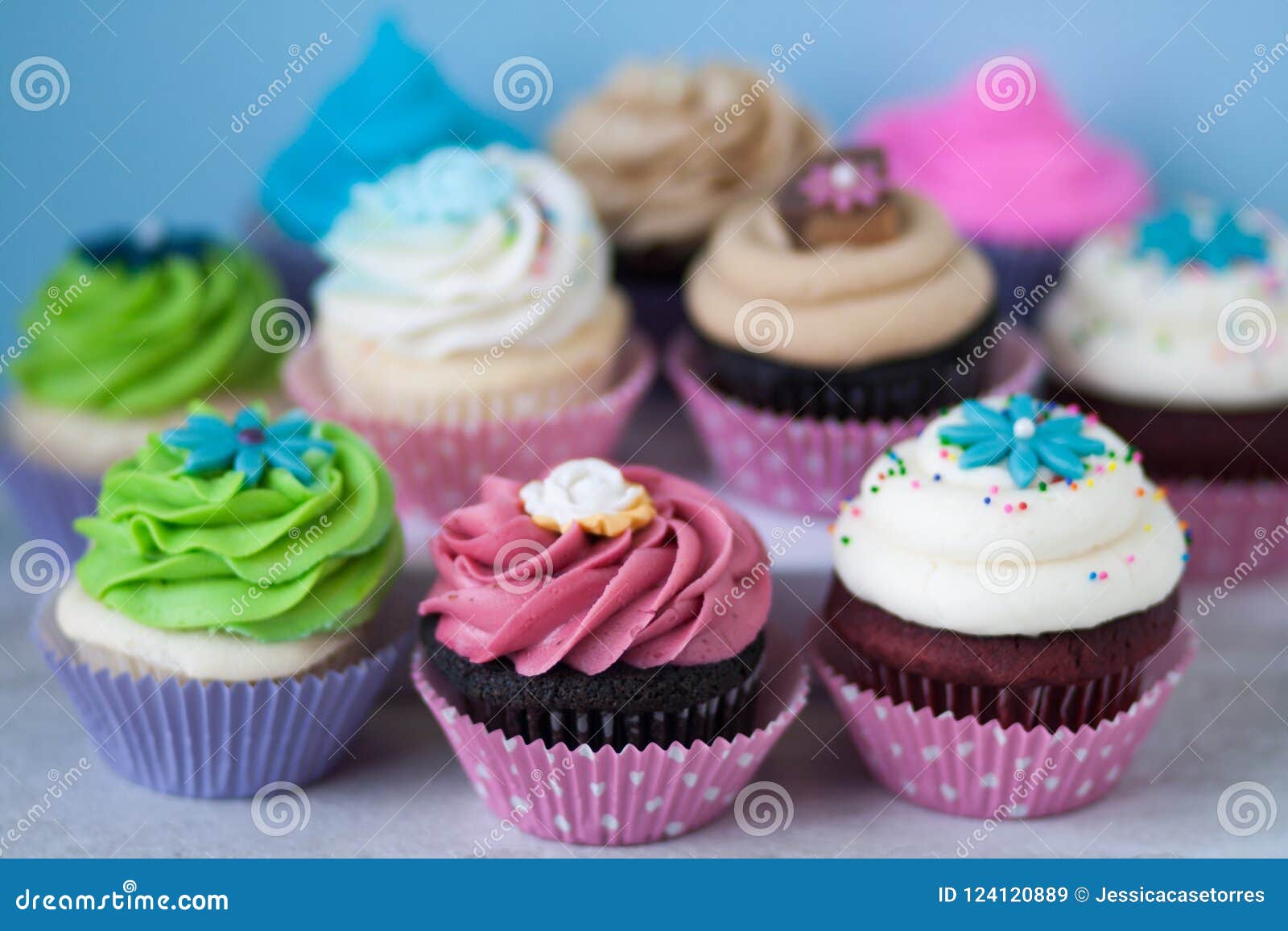 Group of Brightly Colored Cupcakes Stock Image - Image of celebration ...