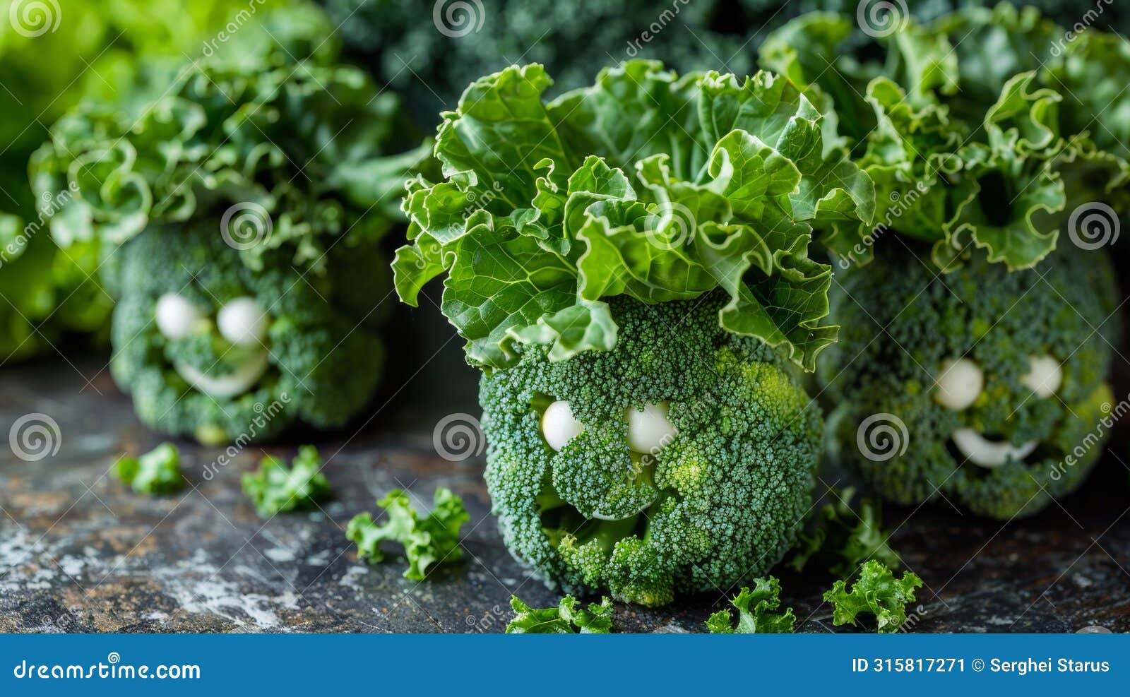 A Group of Broccoli Heads with Faces Made Out of it, AI Stock Image ...