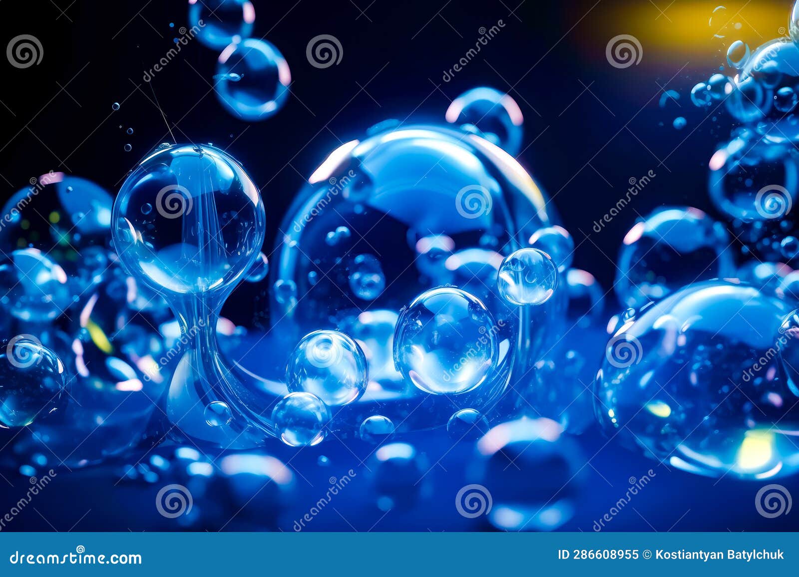 Group of Bubbles Floating in the Air on Blue Surface with Black ...