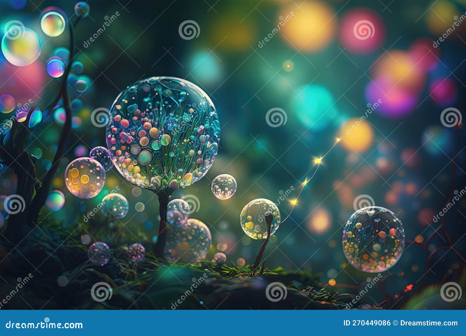 A Group of Bubbles Floating on Top of a Grass Covered Field. Generative ...