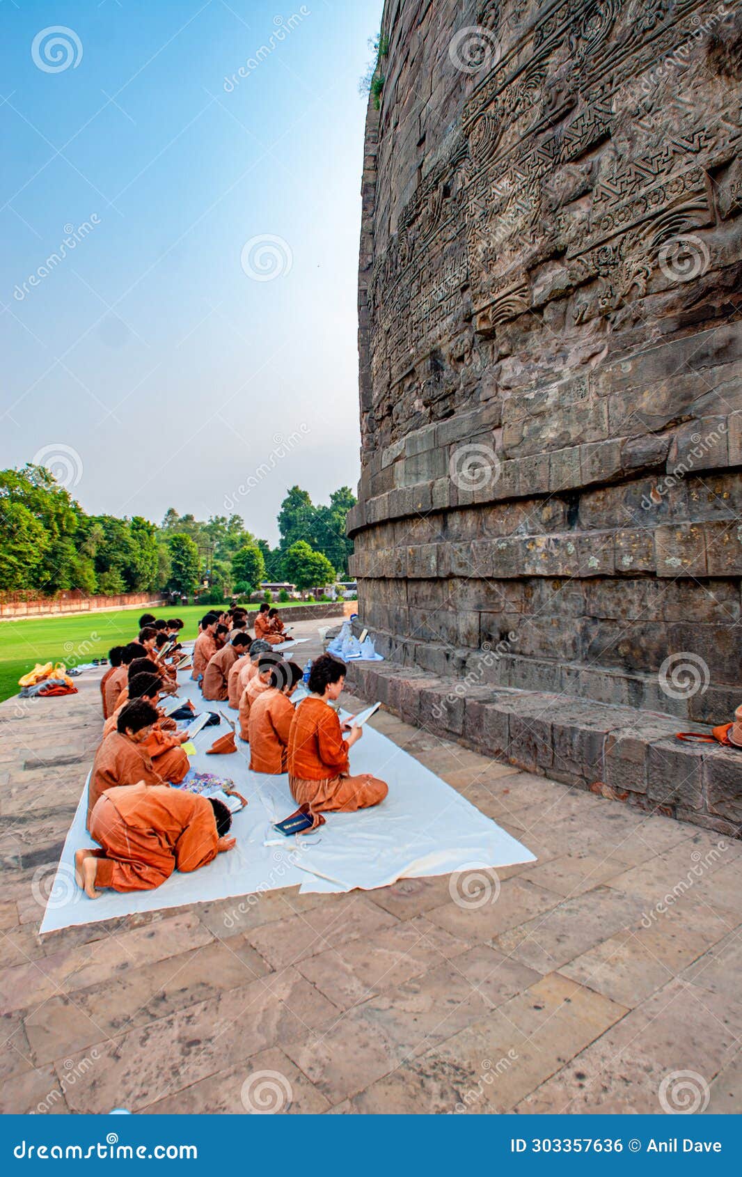 Group of Buddhist Monks Perform Religious Activity at Dhamekh Stupa ...
