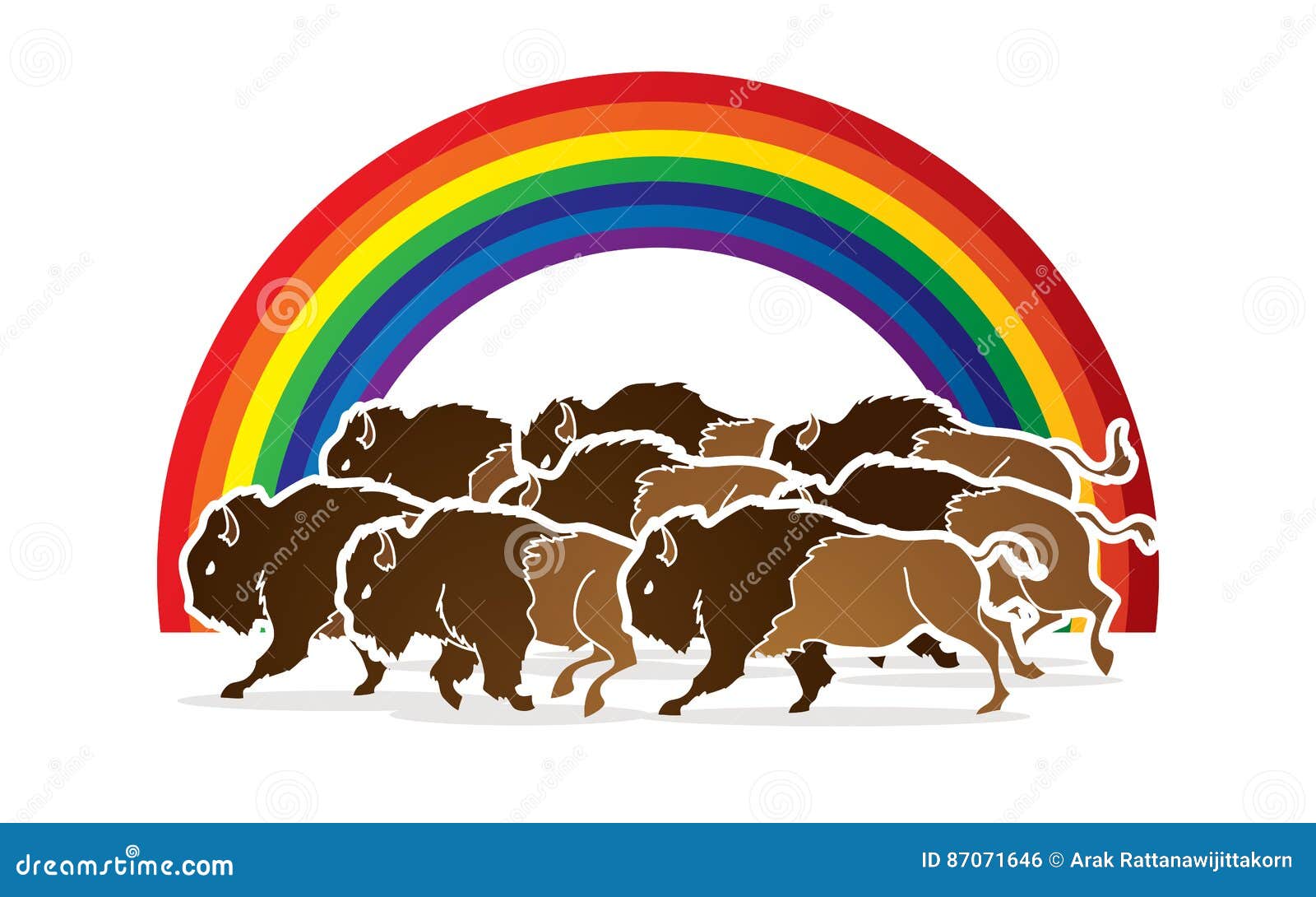 Group of buffalo running stock vector. Illustration of horn - 87071646