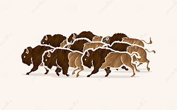 Group of buffalo running stock vector. Illustration of mammal - 87071841