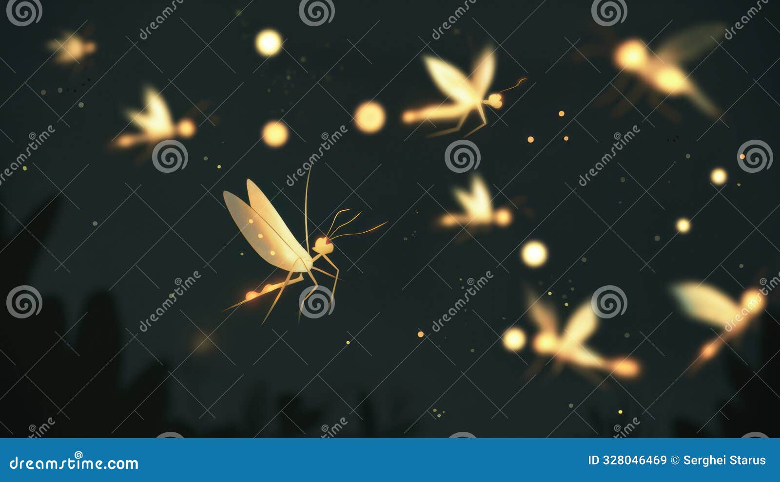 A Group of Bugs Flying in the Night Sky with Lights, AI Stock Image ...