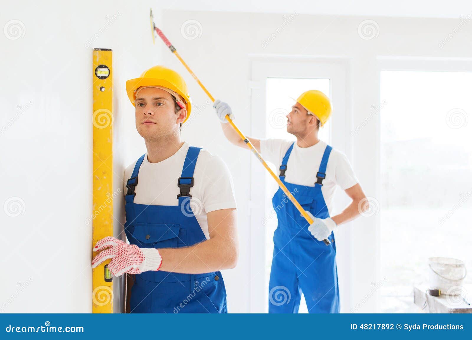 Group of Builders with Tools Indoors Stock Photo - Image of home ...