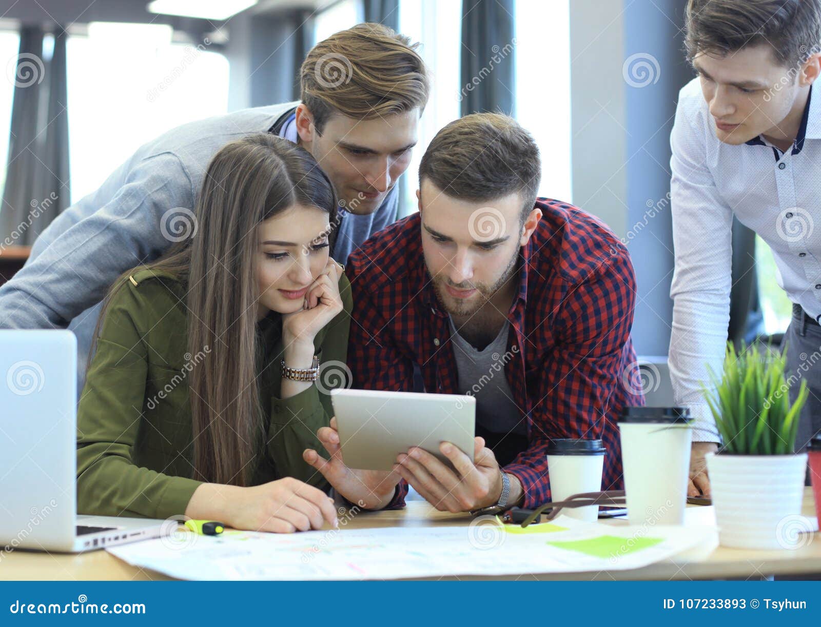 Group of Buisness People Working on Tablet. Stock Image - Image of ...