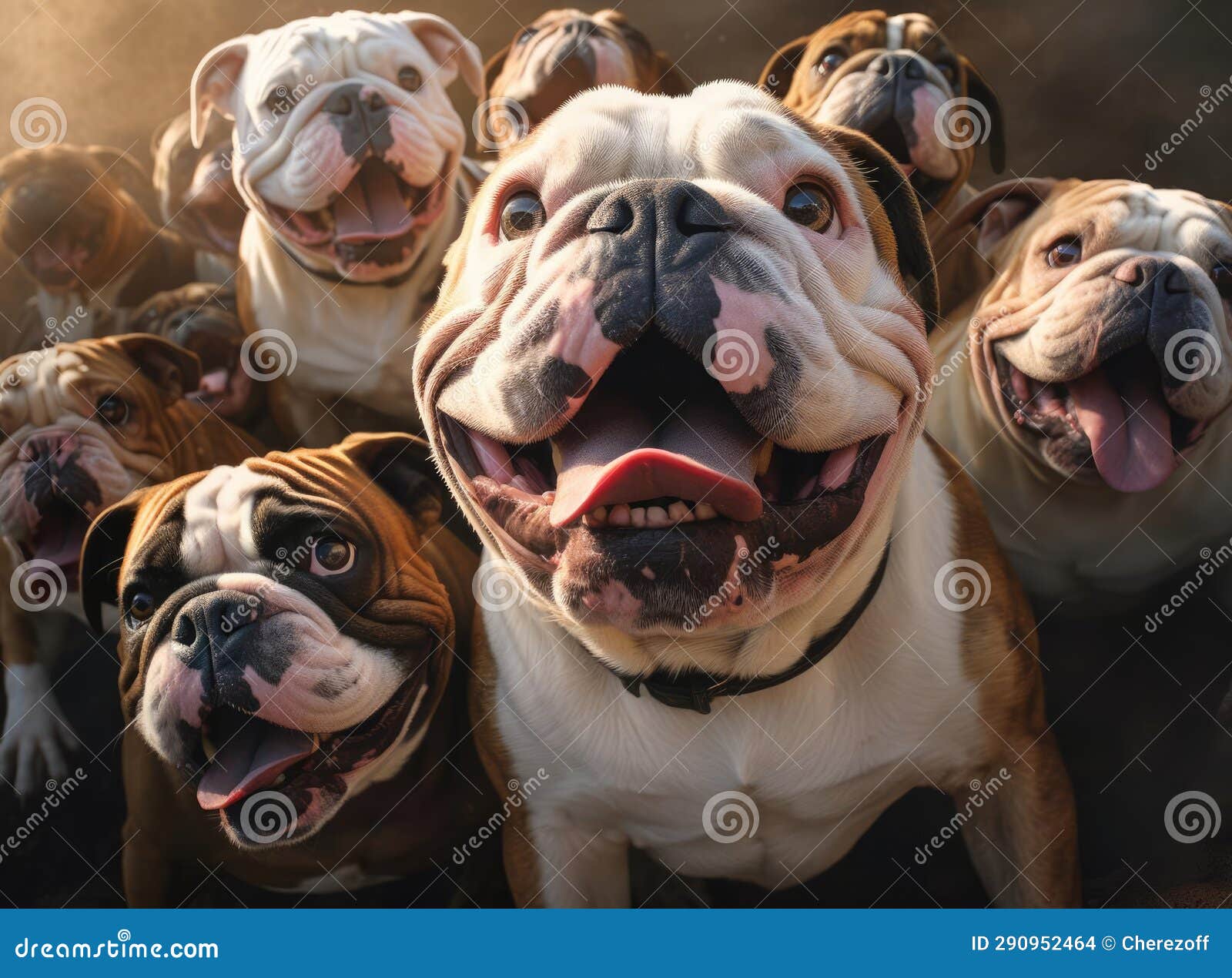 A group of bulldogs stock photo. Image of cats, happy - 290952464