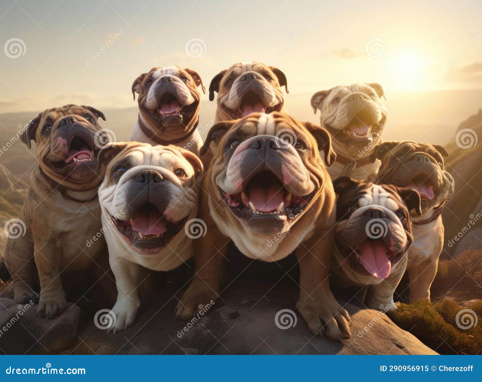 A group of bulldogs stock illustration. Illustration of cute - 290956915