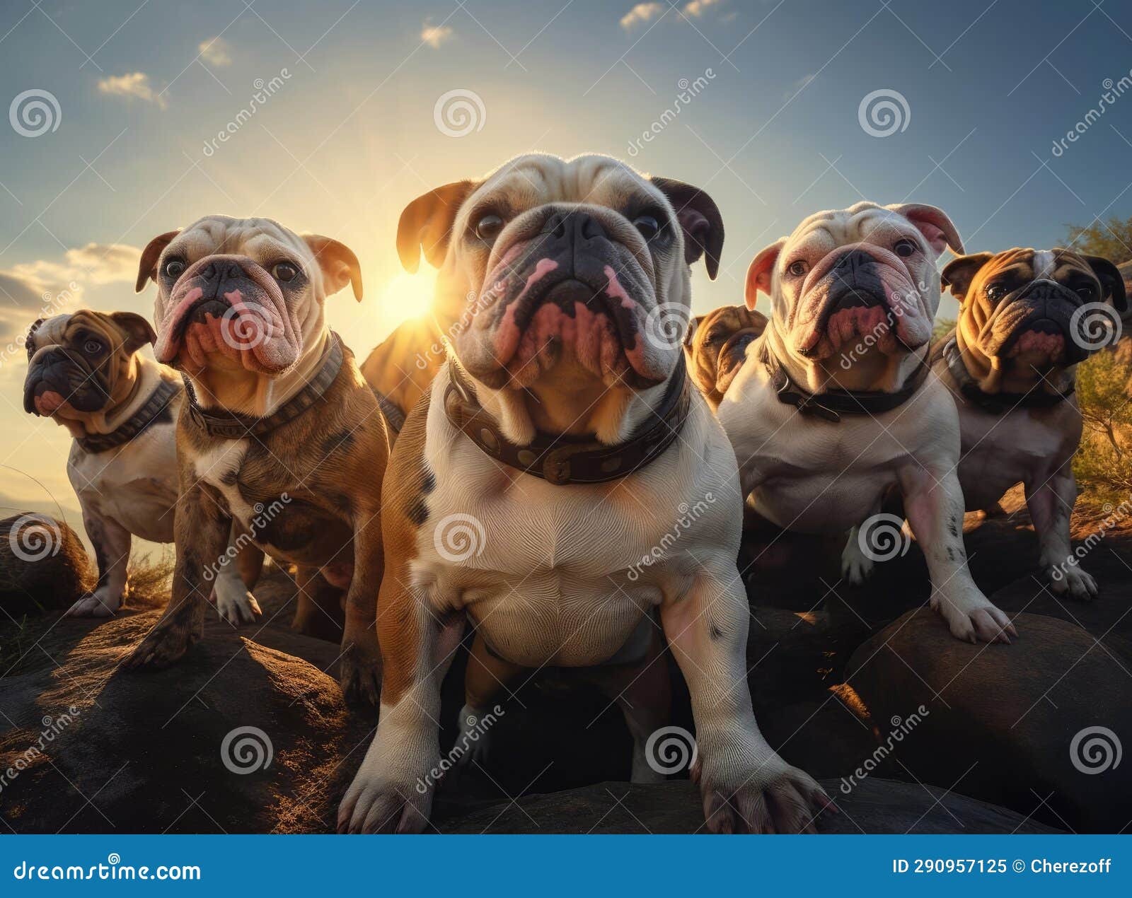 A group of bulldogs stock image. Image of tabby, face - 290957125