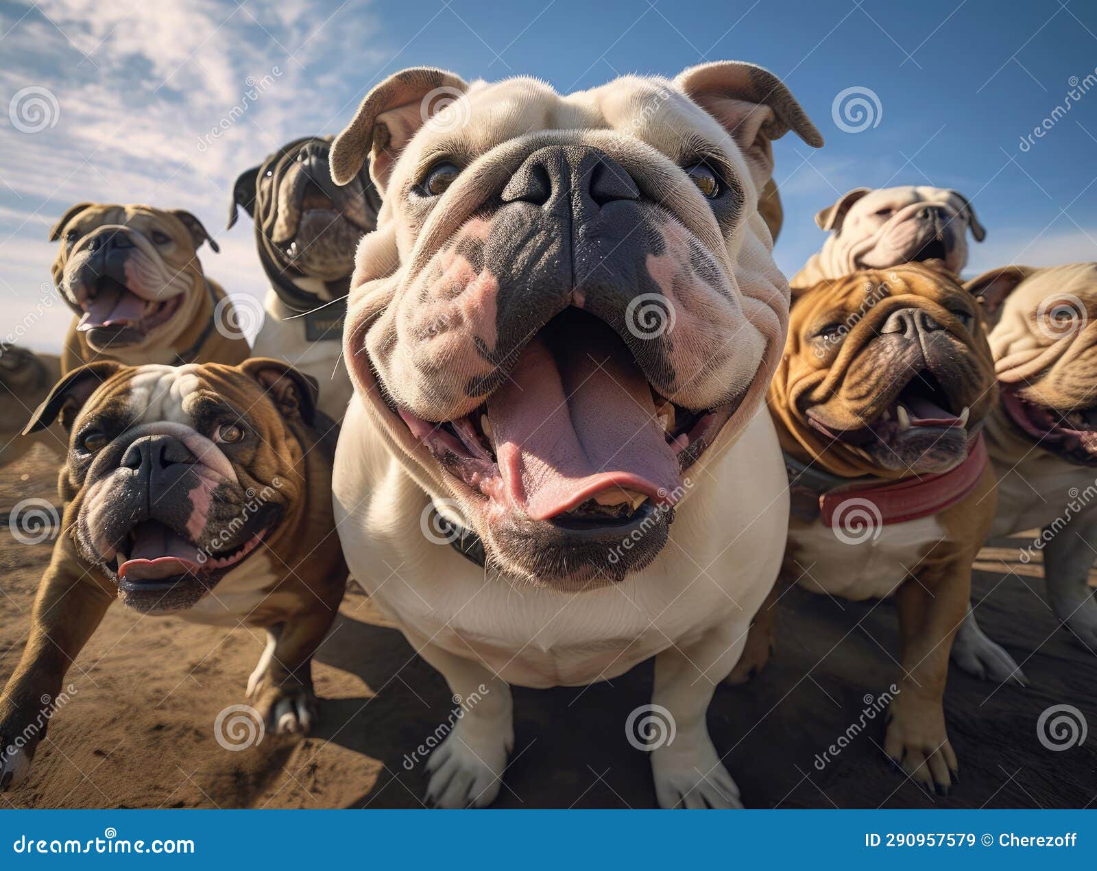 A group of bulldogs stock image. Image of tabby, happy - 290957579