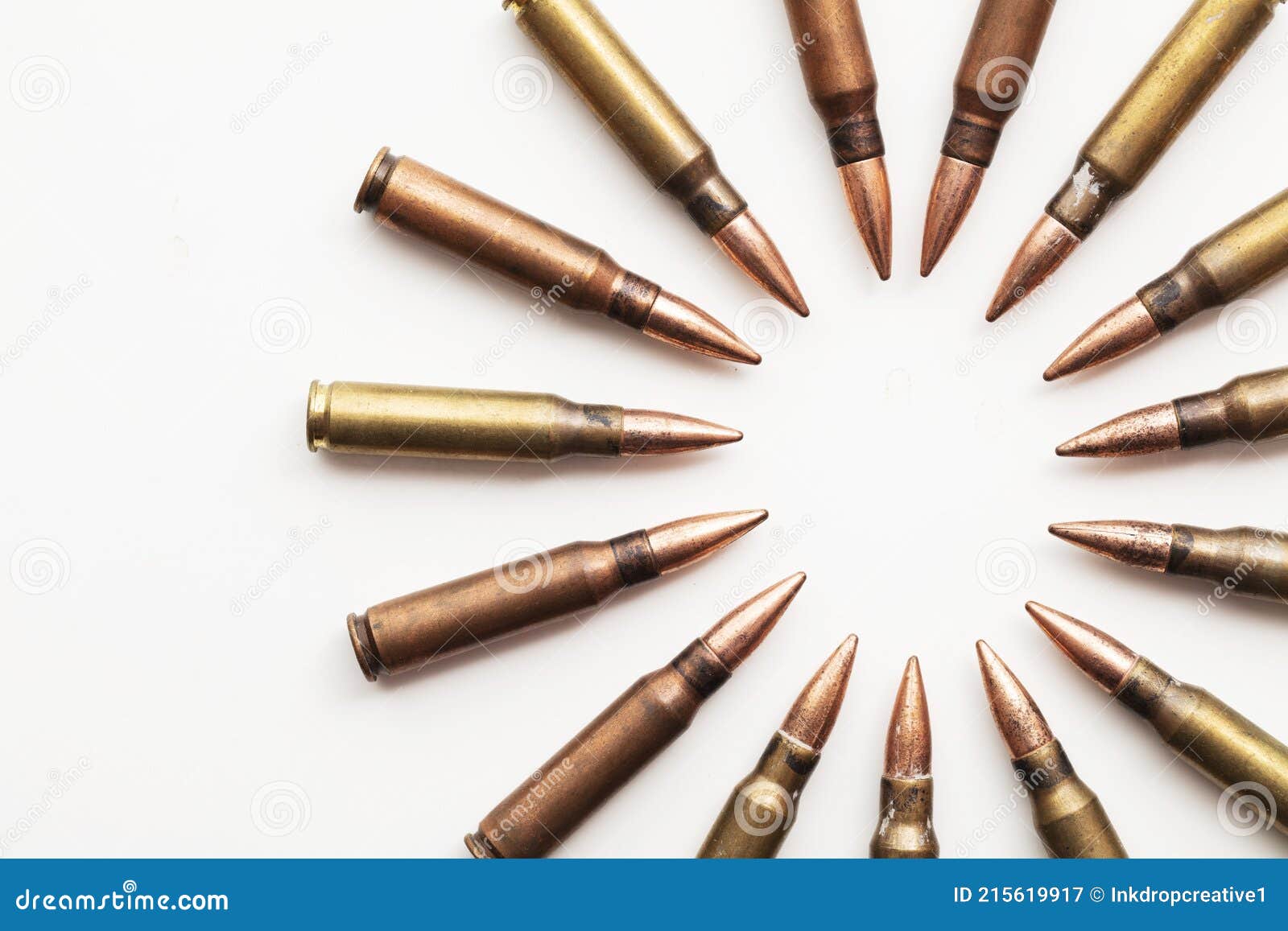 A Group of Bullet Ammunition Shells in a Circle on a White Background ...