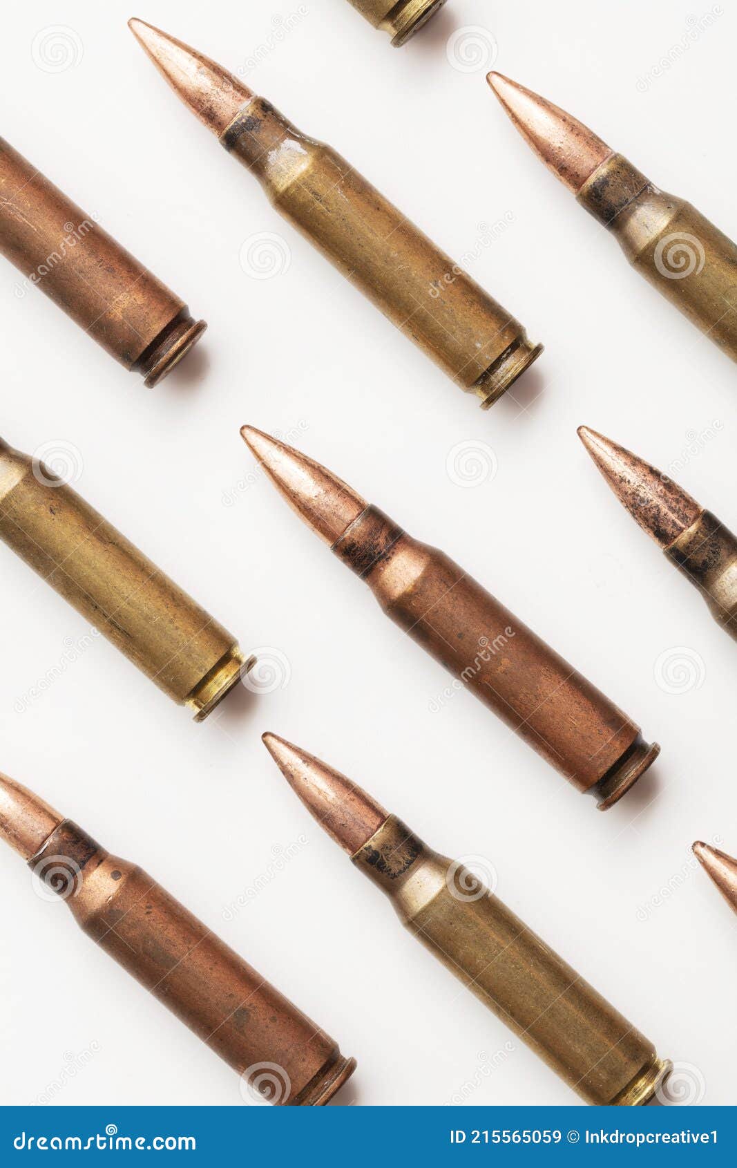 A Group of Bullet Ammunition Shells on a White Background Stock Image ...