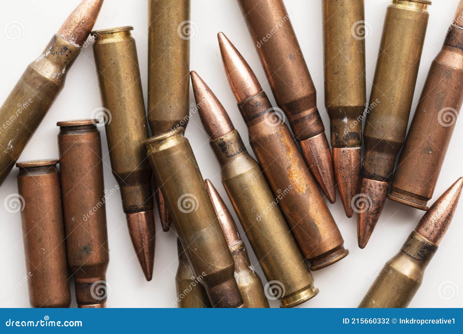 A Group of Bullet Ammunition Shells on a White Background Stock Photo ...