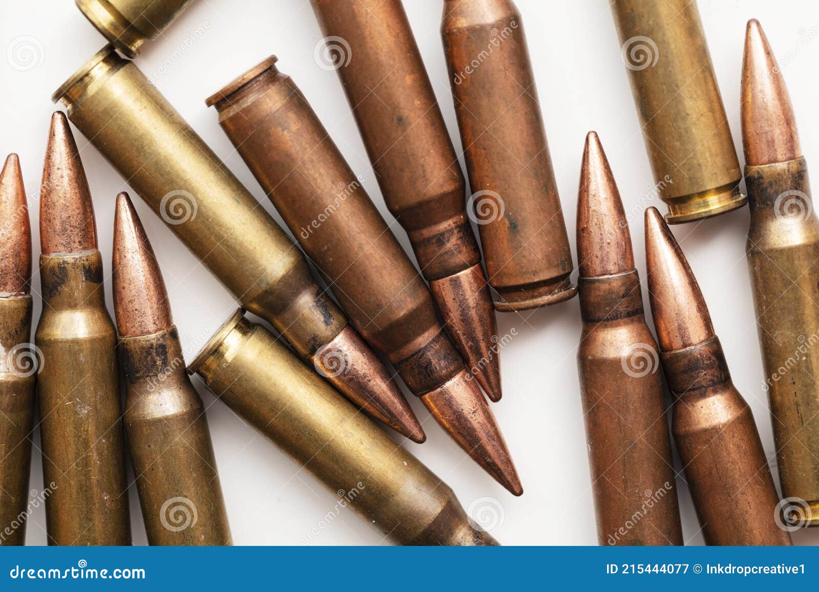 A Group of Bullet Ammunition Shells on a White Background Stock Image ...