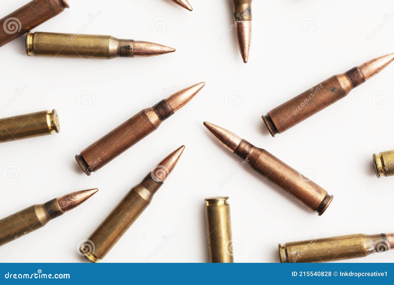 A Group of Bullet Ammunition Shells on a White Background Stock Photo ...