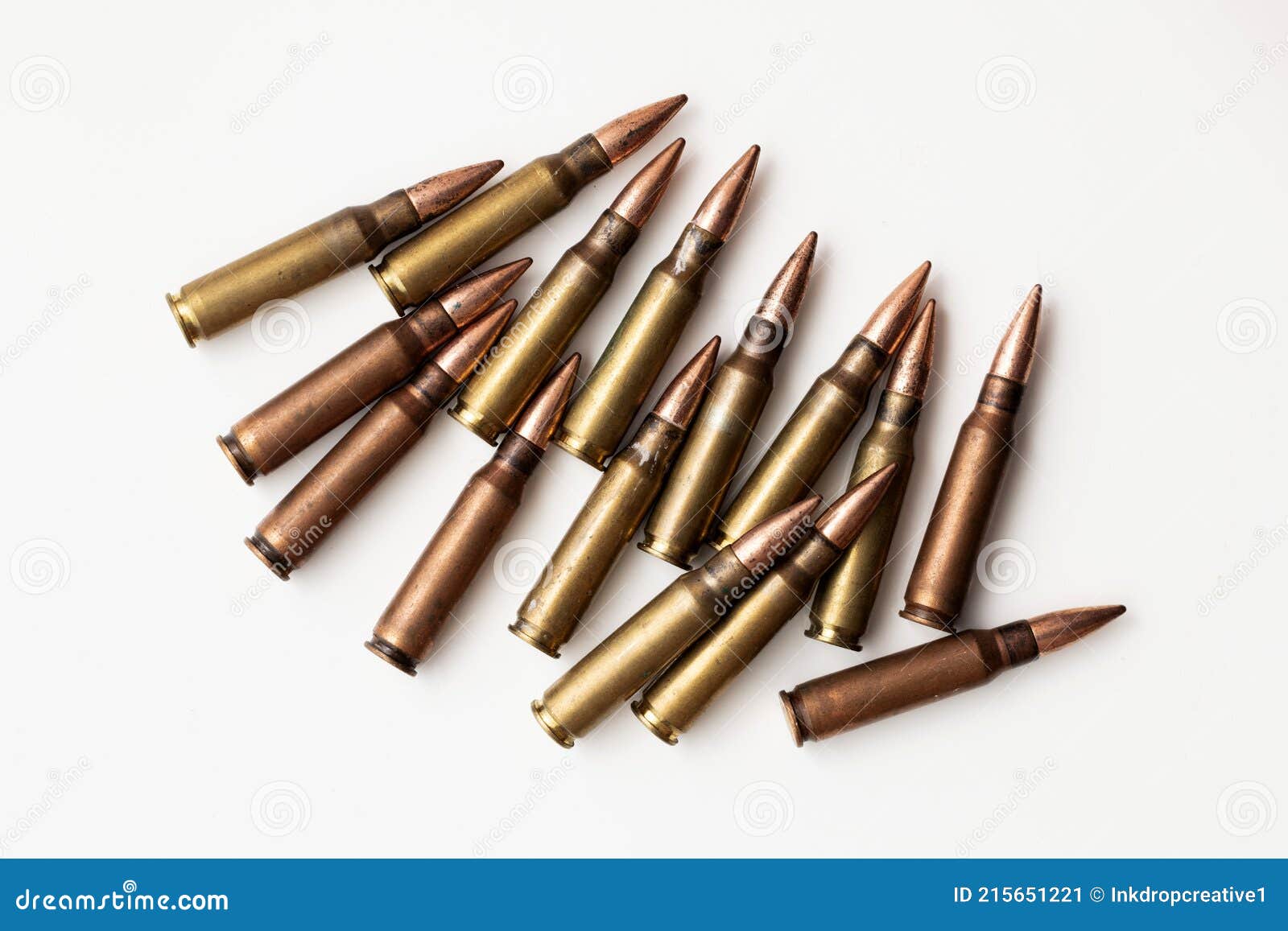 A Group of Bullet Ammunition Shells on a White Background Stock Image ...
