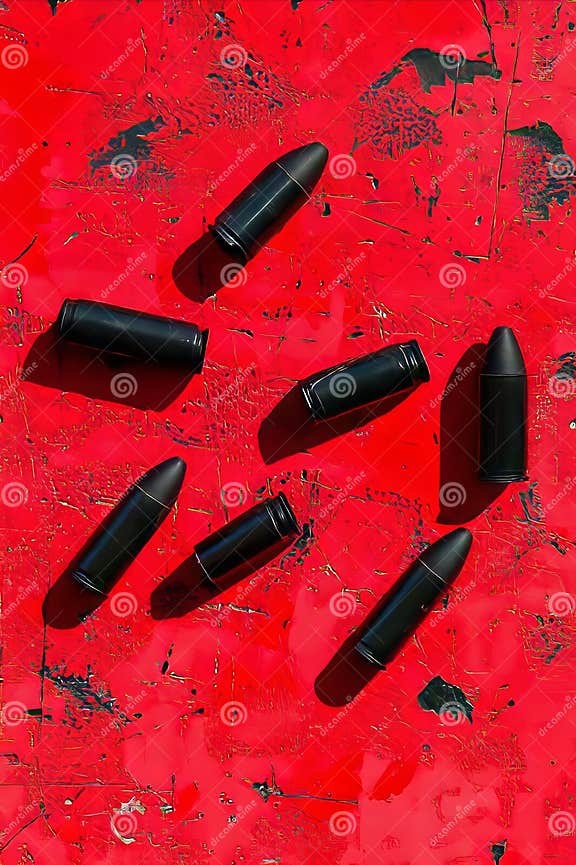 A Group of Bullet Casings on a Red Surface Stock Image - Image of rough ...