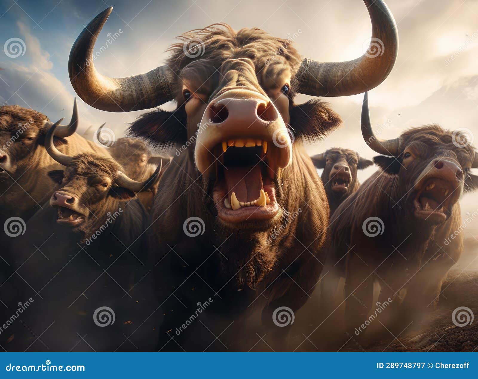 A Group of Bulls Looking at the Camera Stock Image - Image of landscape ...