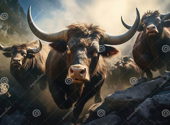 A Group of Bulls Looking at the Camera Stock Image - Image of outside ...