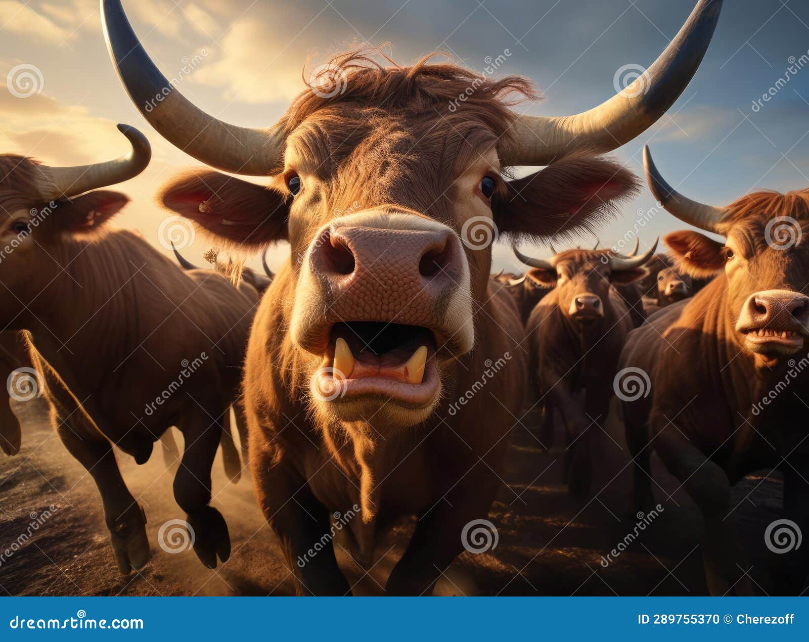 A Group of Bulls Looking at the Camera Stock Photo - Image of landscape ...