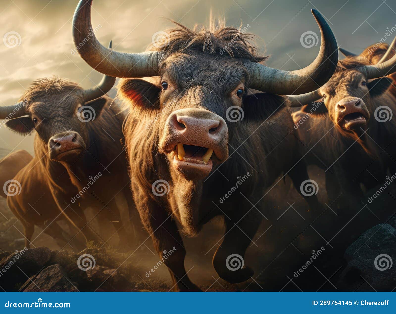 A Group of Bulls Looking at the Camera Stock Image - Image of sign ...
