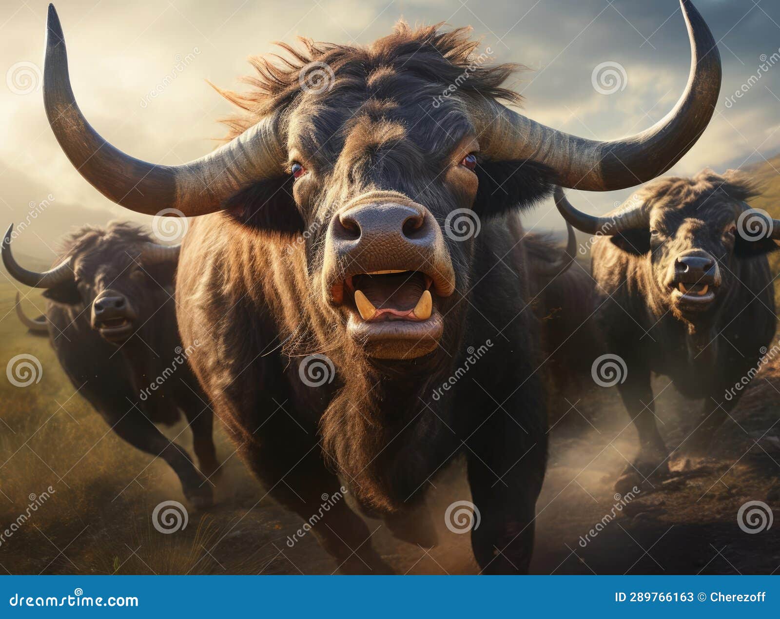 A Group of Bulls Looking at the Camera Stock Image - Image of landscape ...