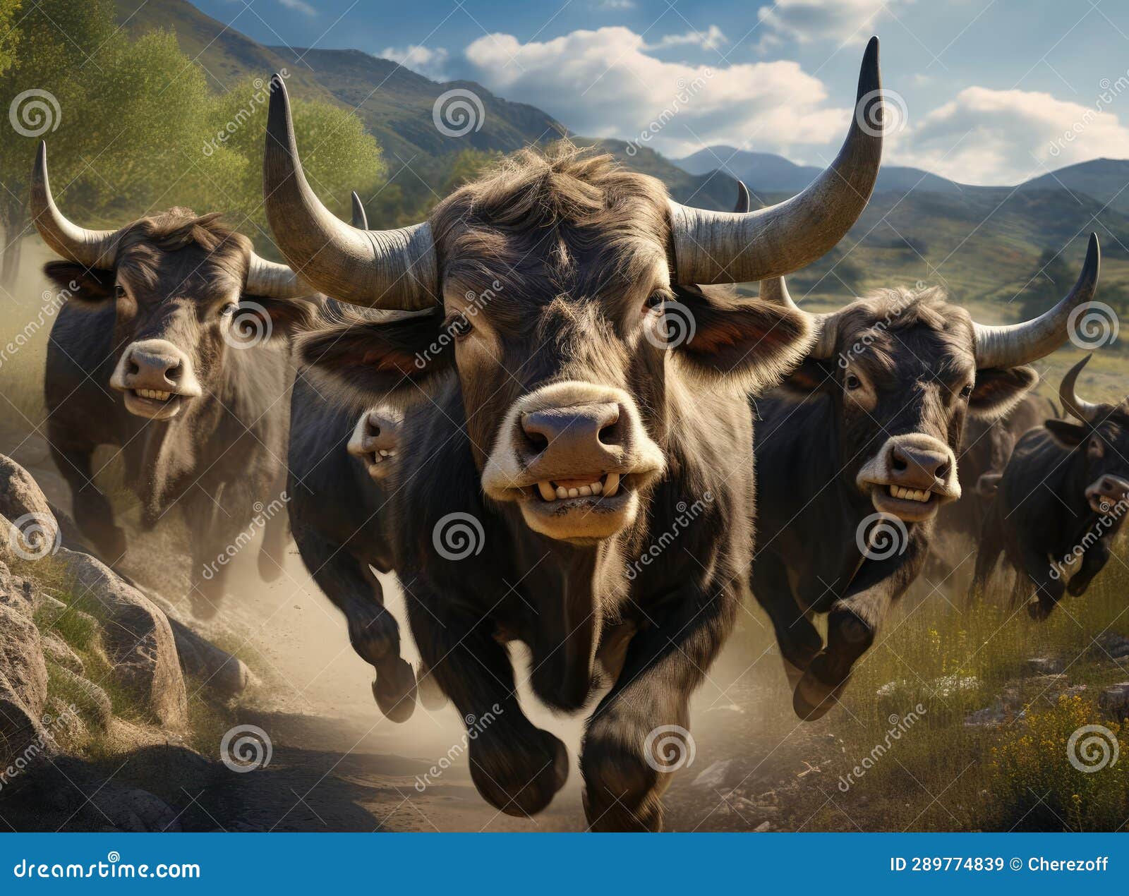 A Group of Bulls Looking at the Camera Stock Illustration ...