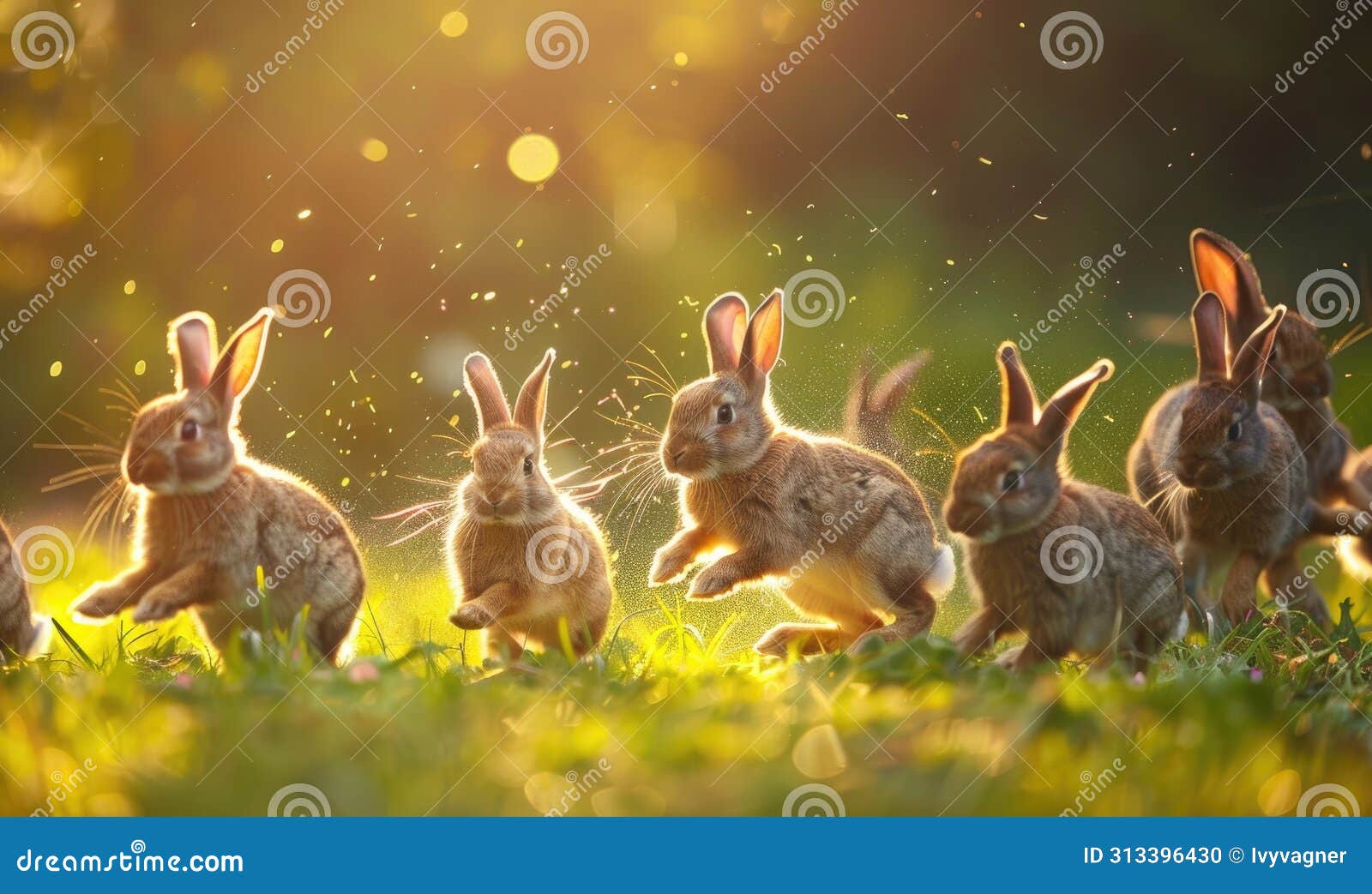 A Group of Bunnies Hopping through a Field Stock Photo - Image of ...
