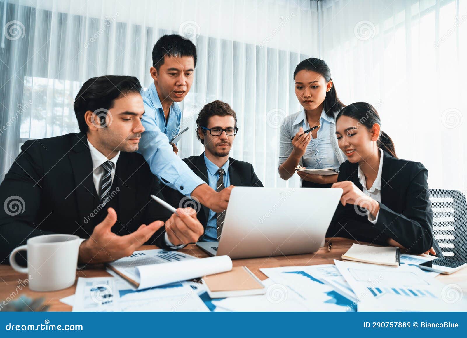 Group of Business Analyst Team Analyzing Financial Data Report ...