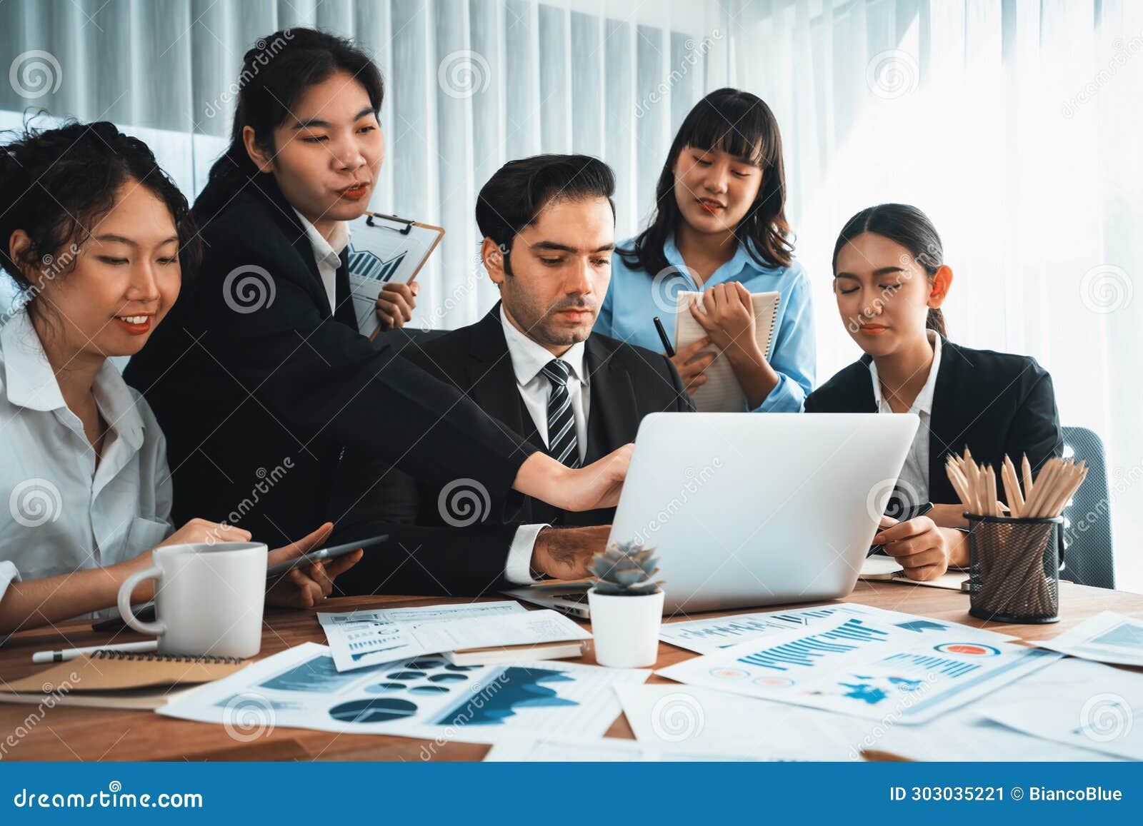 Group of Business Analyst Team Analyzing Financial Data Report ...